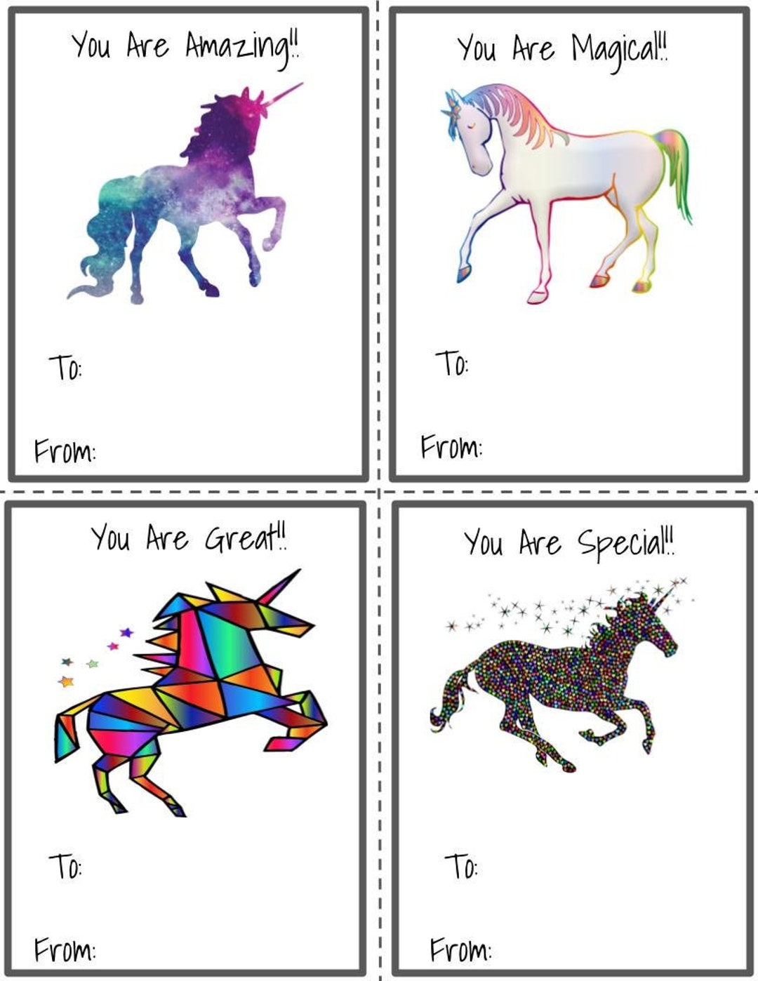 Printable Unicorn Valentine's Day Cards, Digital Download, - Etsy