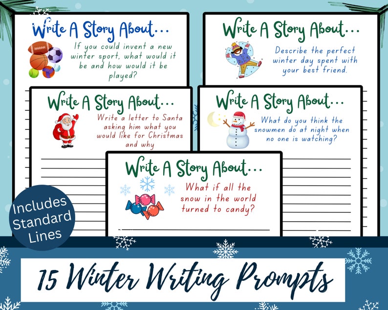 15 Winter and Christmas Writing Prompts With Beginner Lined Paper - Etsy