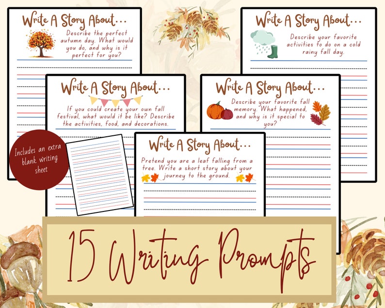 Autumn and Thanksgiving Writing Prompts for Beginners With Lined ...