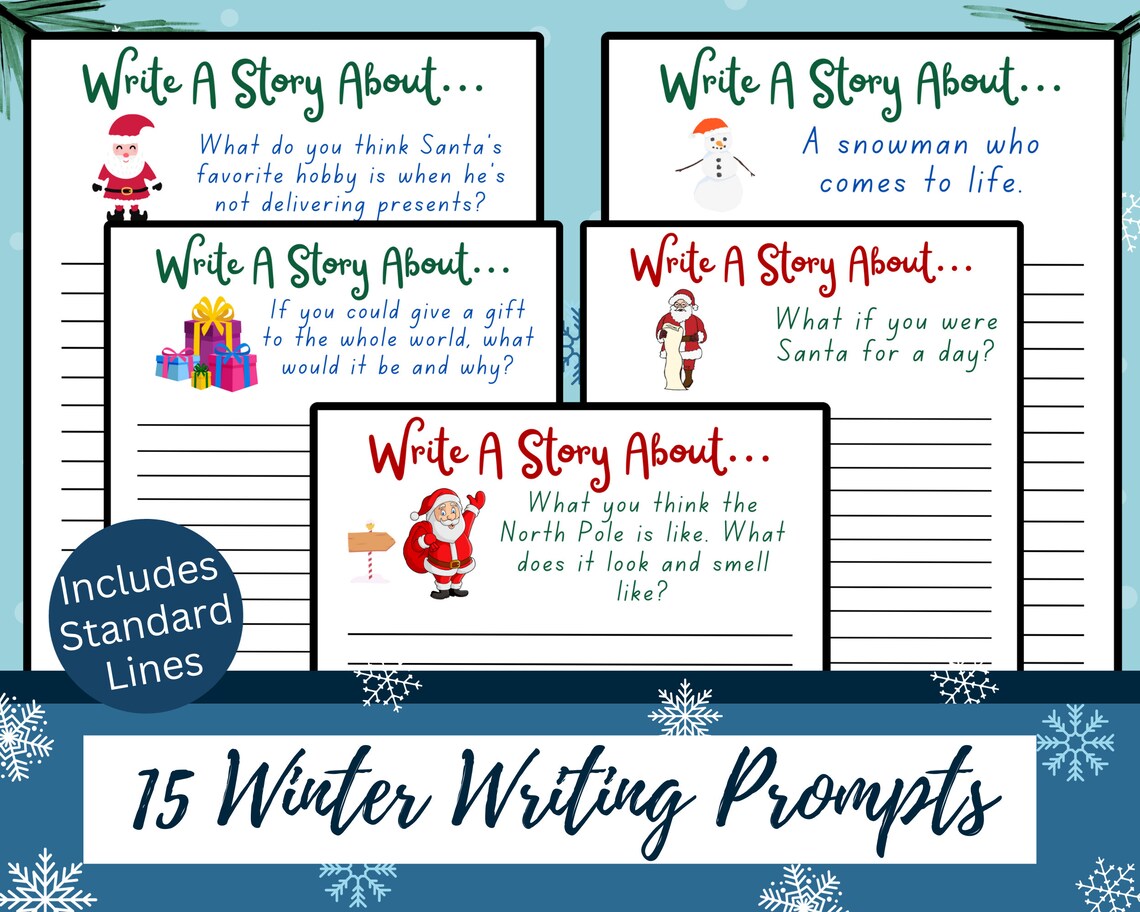 15 Winter and Christmas Writing Prompts With Beginner Lined Paper - Etsy