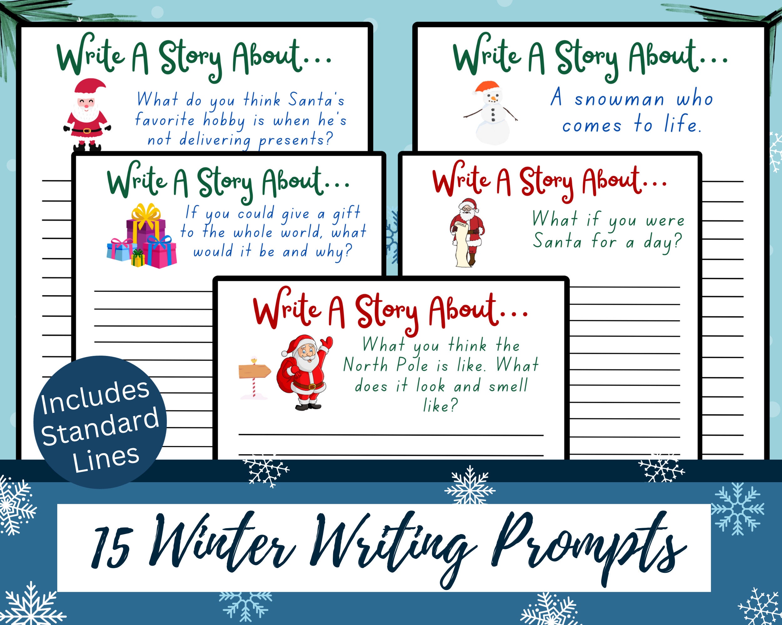 15 Winter and Christmas Writing Prompts With Beginner Lined Paper - Etsy