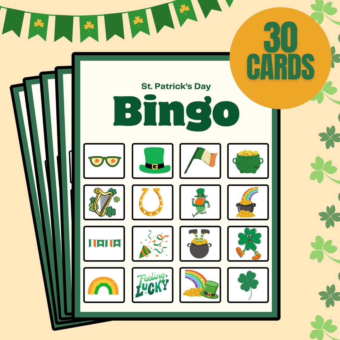 St. Patrick's Day BINGO Game With 30 BINGO Cards, Non-reader, St Patty ...