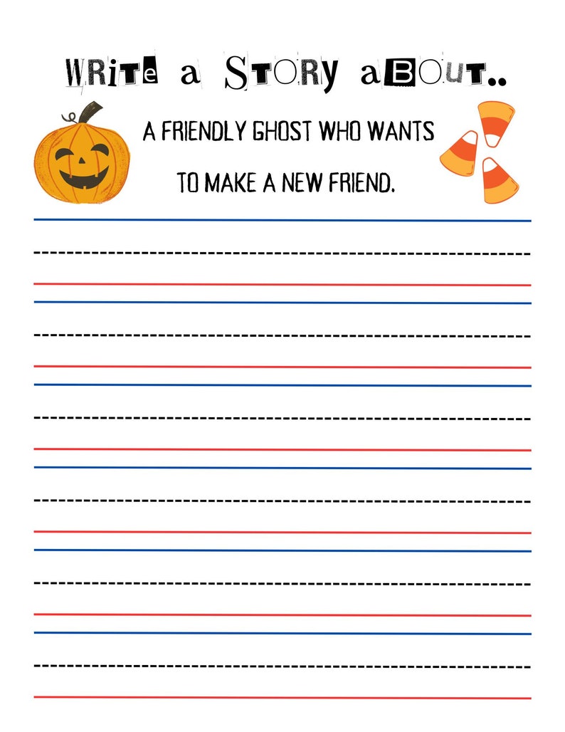 Halloween Writing Prompts for Beginners With Lined Handwriting Paper - Etsy