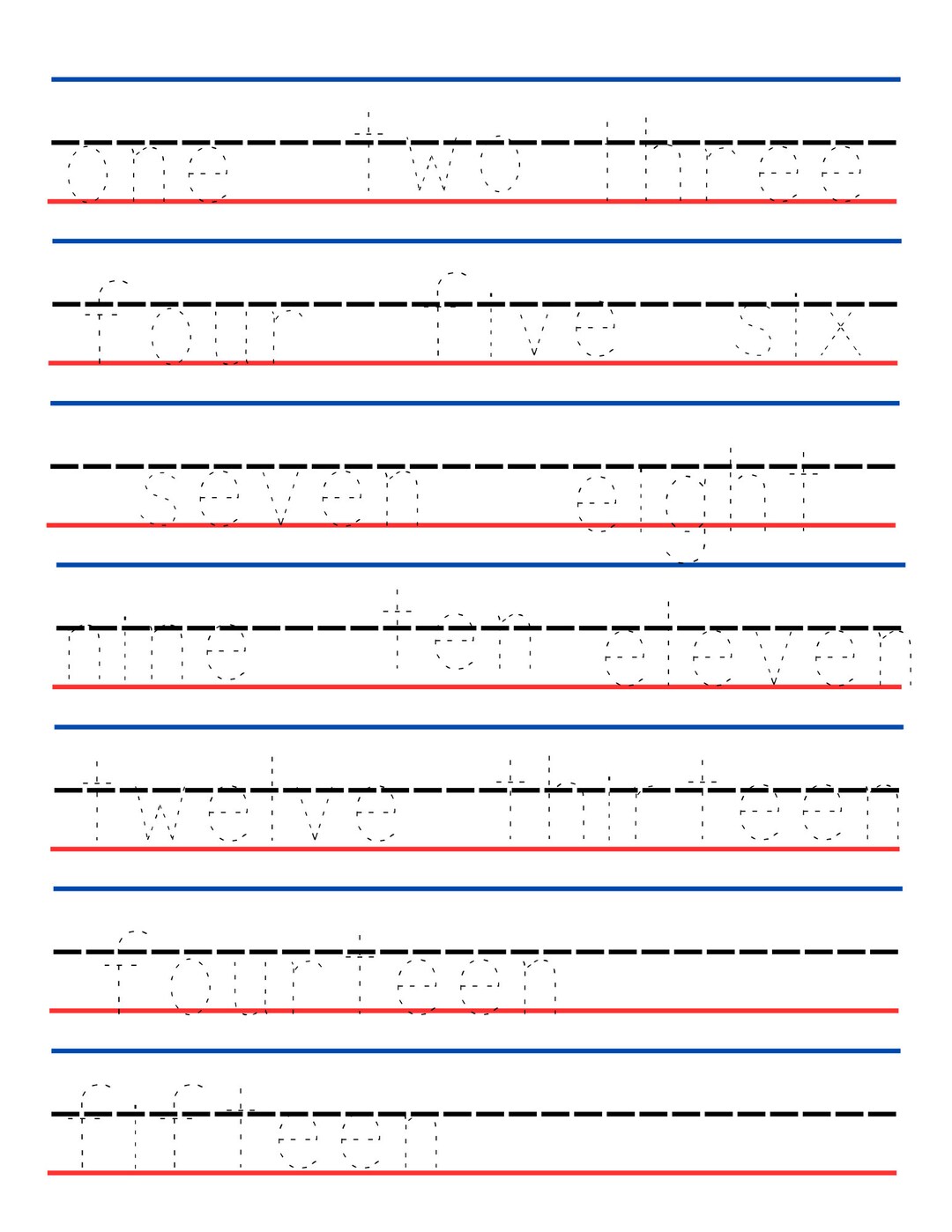 62 Traceable Sight Words, Lined Paper Red Bottom, Blue Top, Writing ...