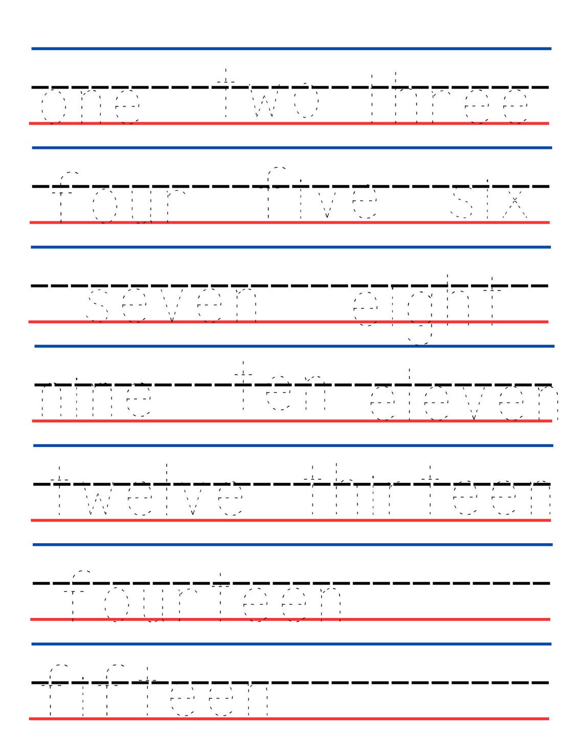 62 Traceable Sight Words, Lined Paper Red Bottom, Blue Top, Writing ...