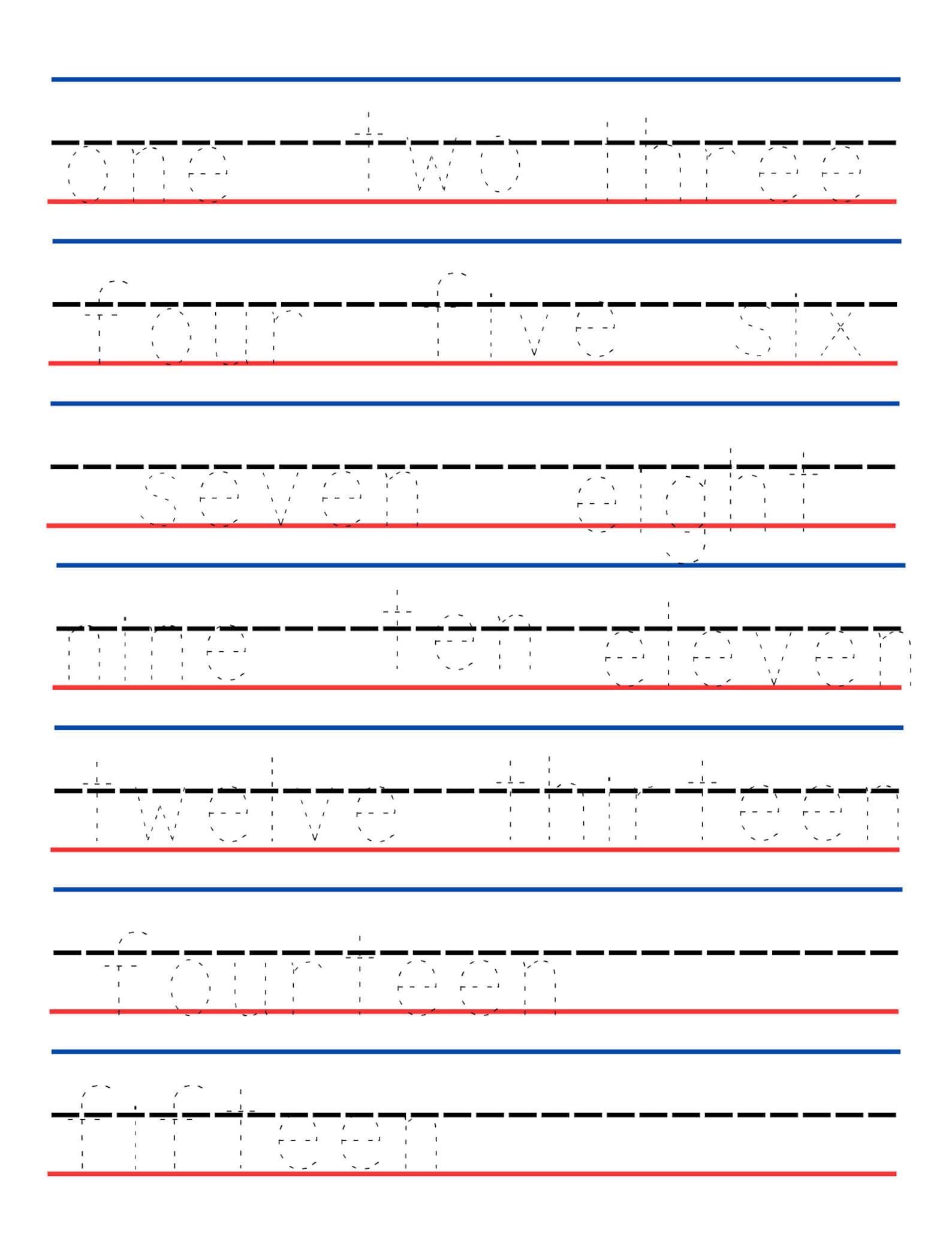 62 Traceable Sight Words, Lined Paper Red Bottom, Blue Top, Writing ...