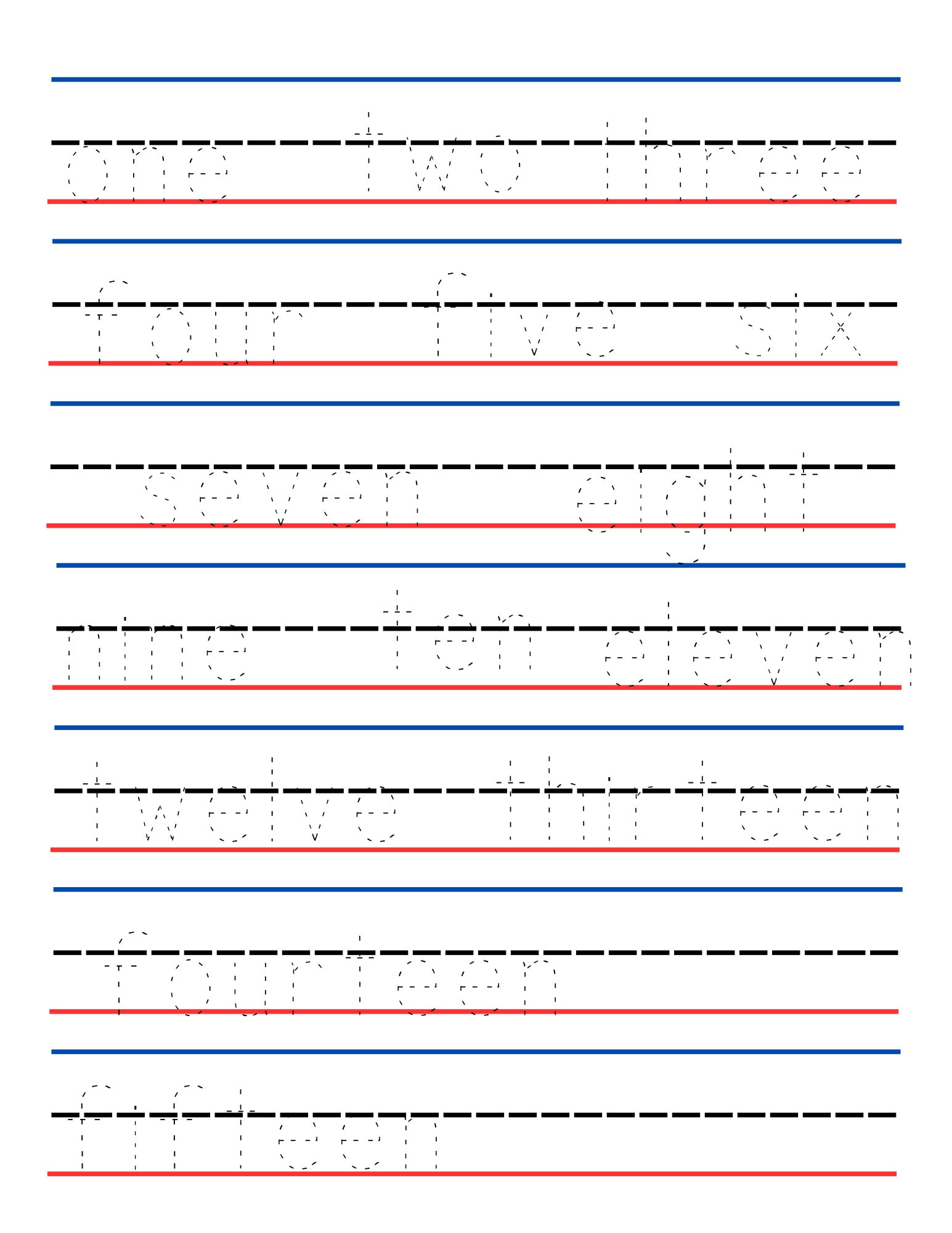 62 Traceable Sight Words, Lined Paper Red Bottom, Blue Top, Writing ...