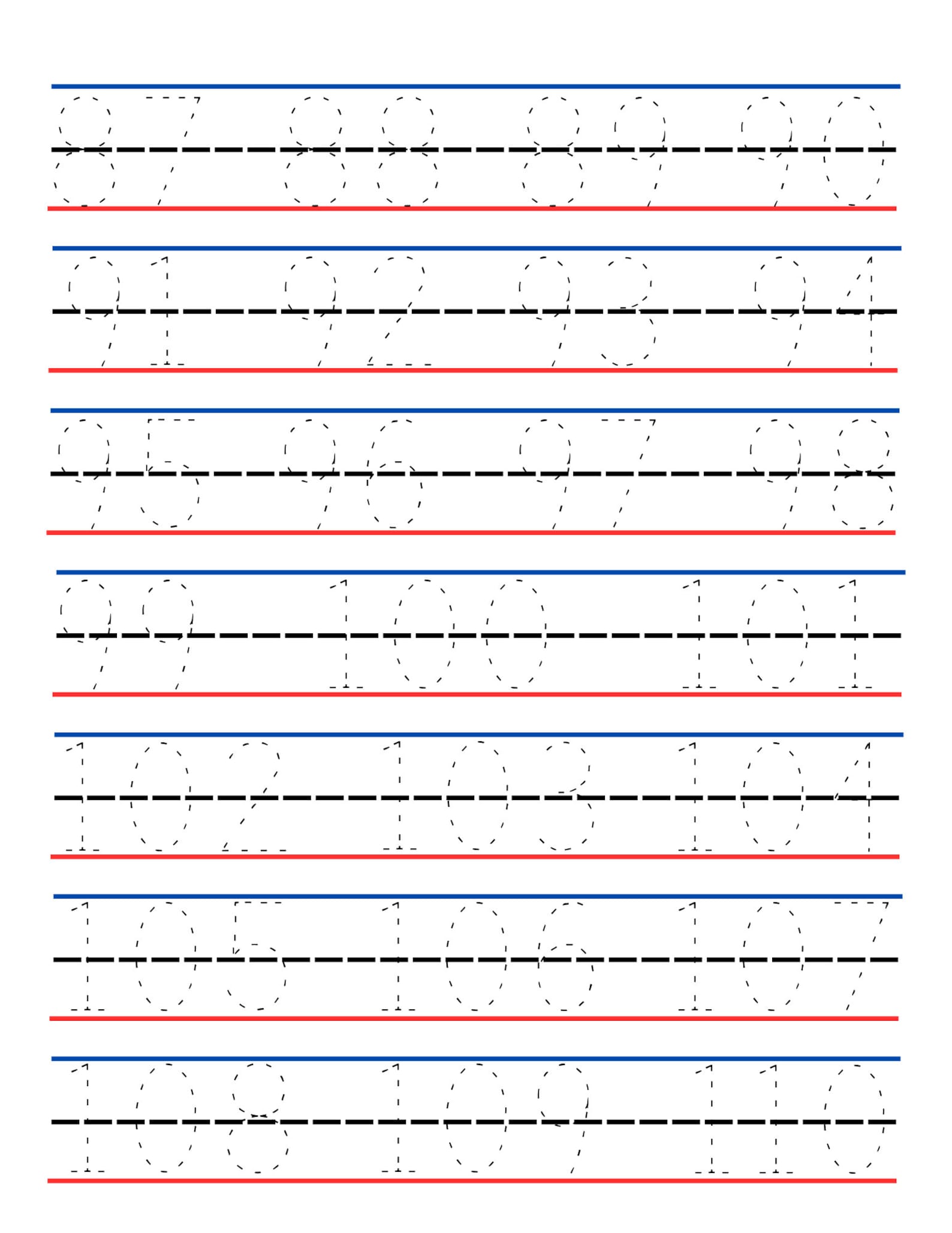 Traceable Numbers 1-110, Lined Paper Red Bottom, Blue Top, Writing ...