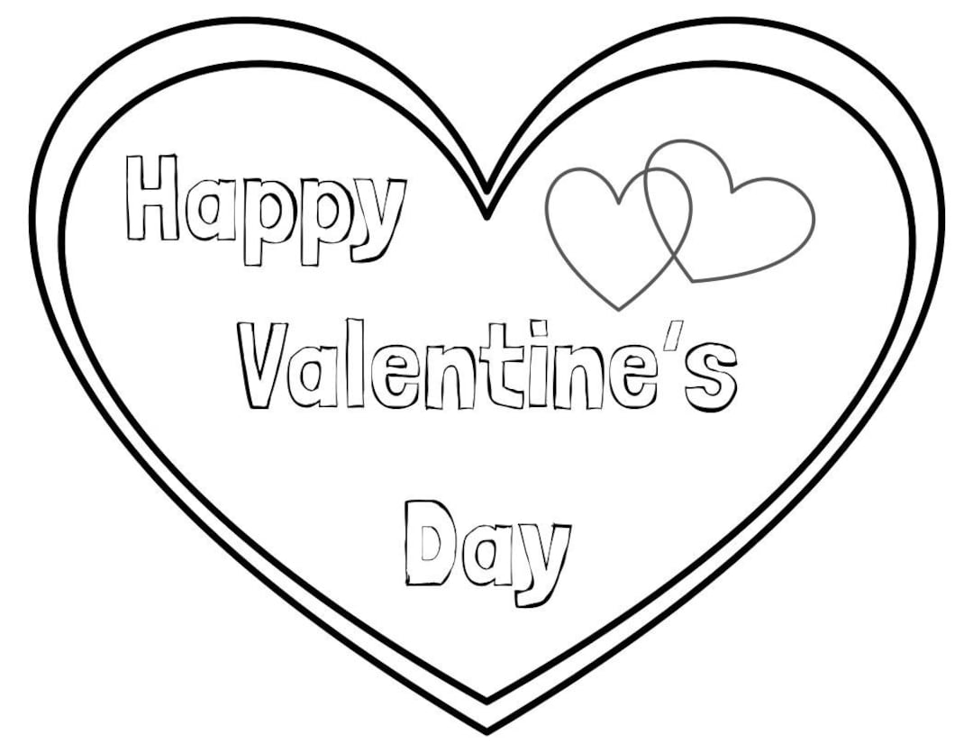 Printable Large Heart Happy Valentine's Day Coloring Page Sheet Digital ...