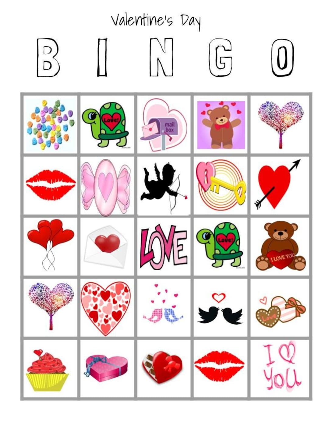 Printable Valentine's Day BINGO Game, 20 Different Bingo Cards, Non ...