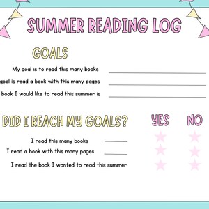 Printable Summer Reading Log With Goals and Book Rating - Etsy