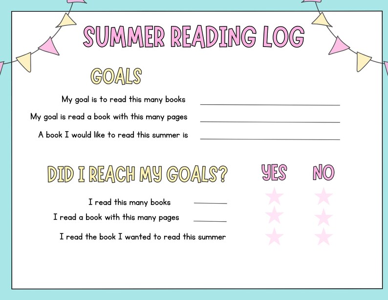 Printable Summer Reading Log With Goals and Book Rating - Etsy