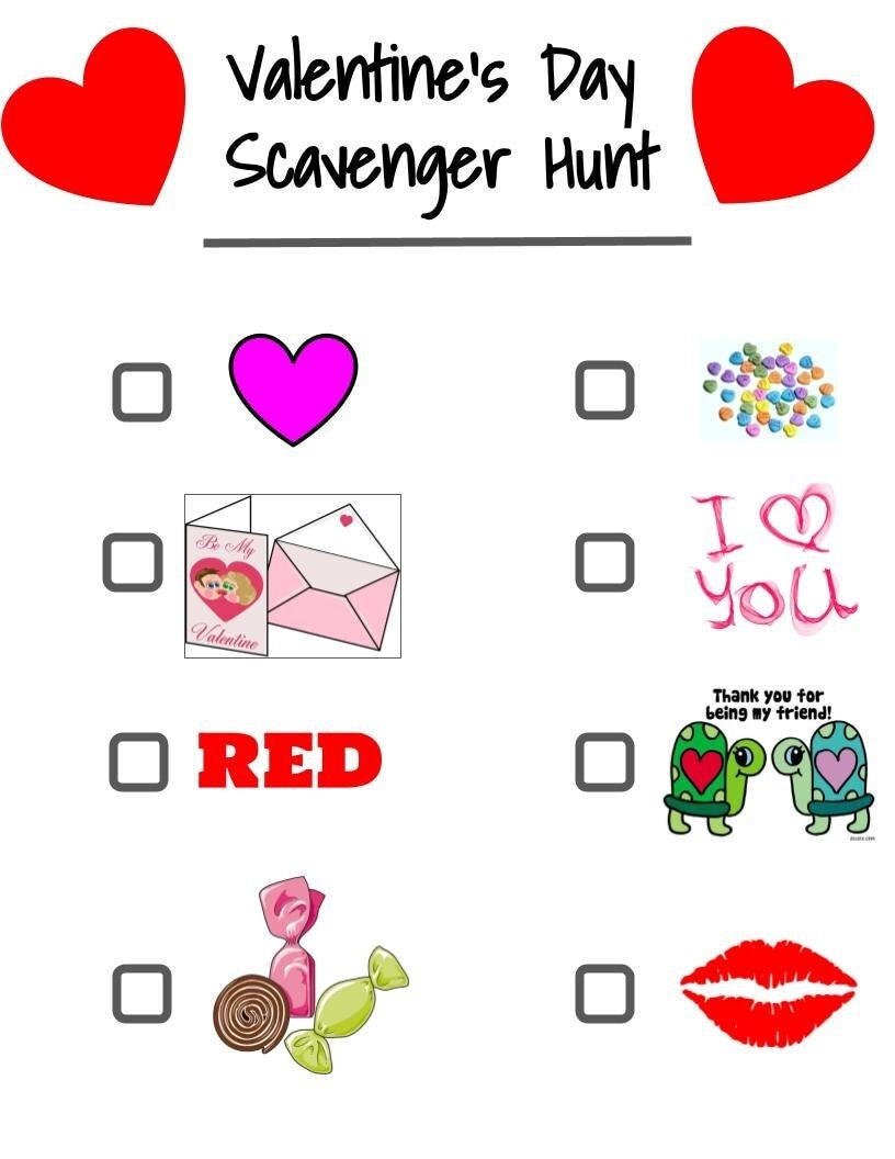 Printable "valentines Day Scavenger Hunt" Worksheet Page, Non-reader ...