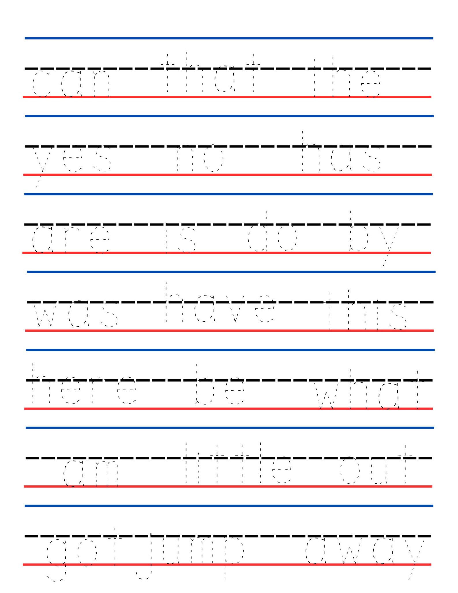 62 Traceable Sight Words, Lined Paper Red Bottom, Blue Top, Writing ...