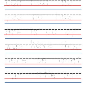 62 Traceable Sight Words, Lined Paper Red Bottom, Blue Top, Writing ...