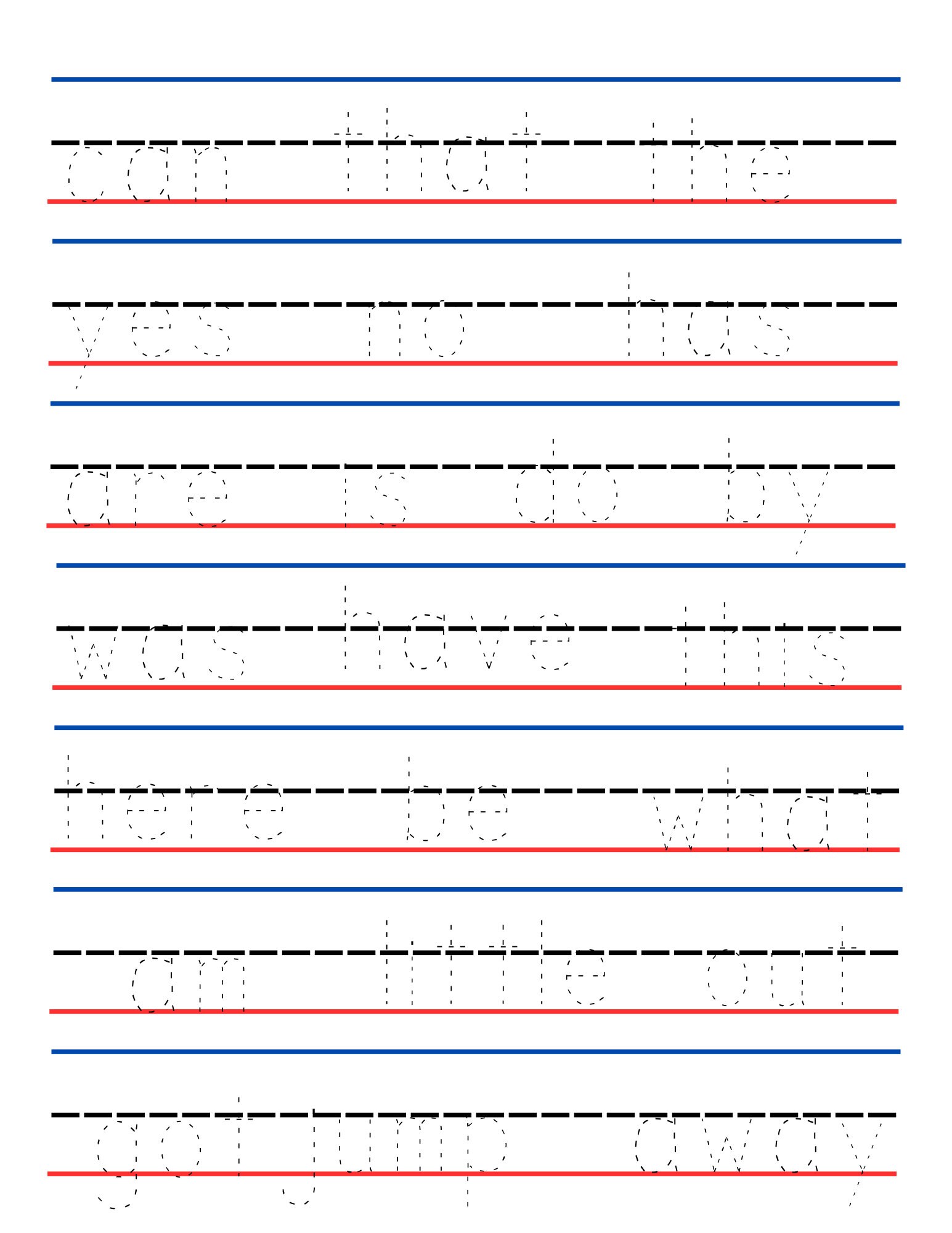 62 Traceable Sight Words, Lined Paper Red Bottom, Blue Top, Writing ...