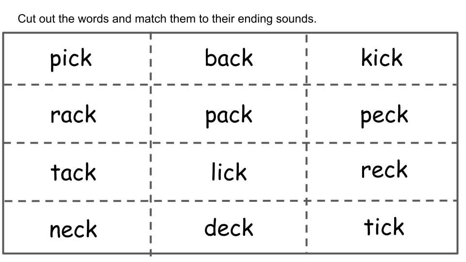 Ending Sound Match ick, Ack, Eck Printable Worksheet Digital Download ...