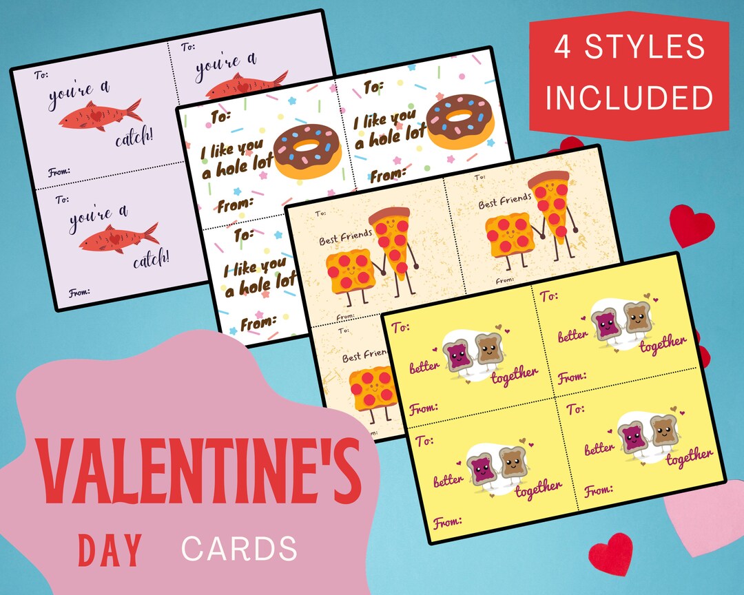 Printable Kids Class Valentines Day Cards - 4 Pack Bundle - Etsy