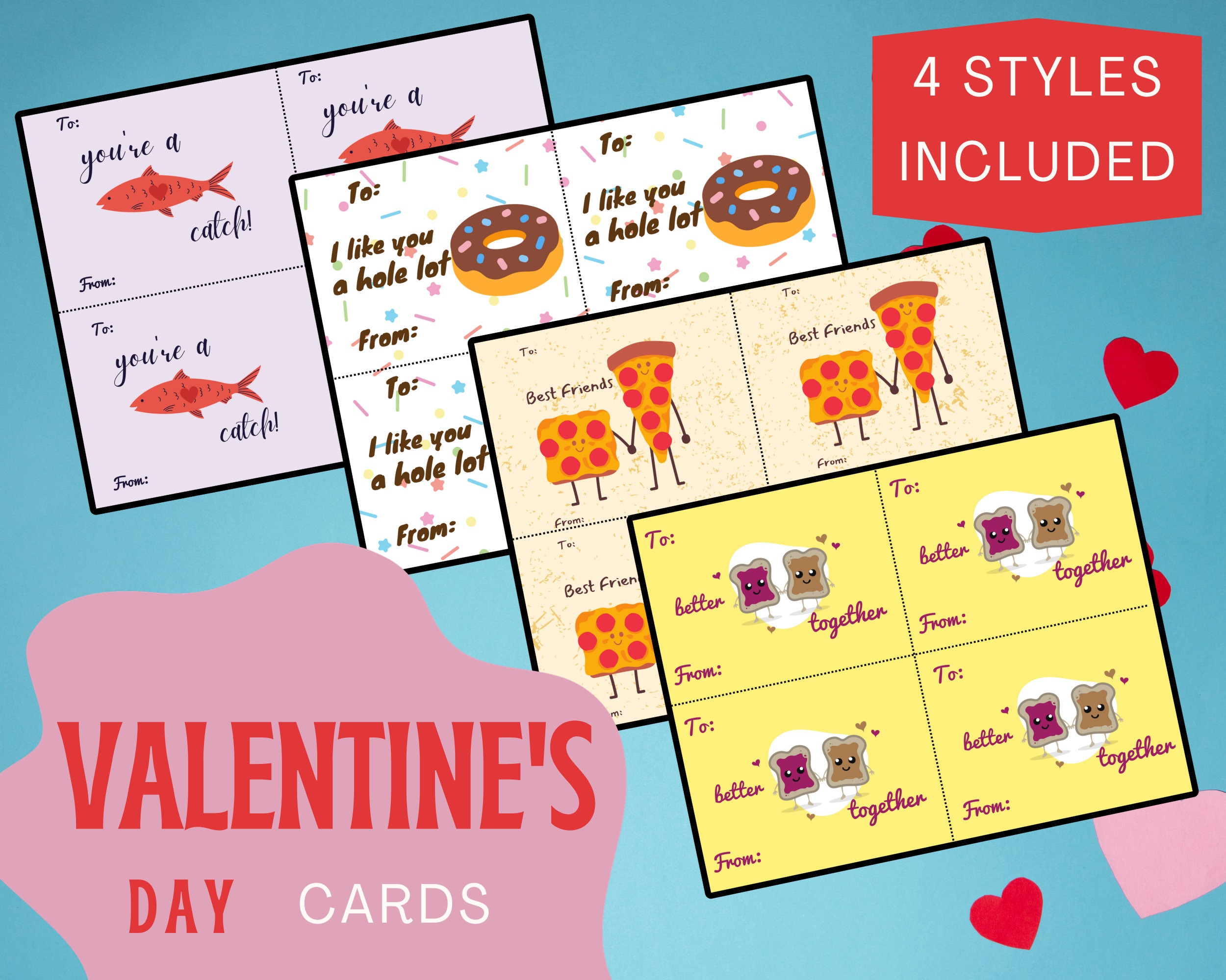Printable Kids Class Valentines Day Cards 4 Pack Bundle - Etsy