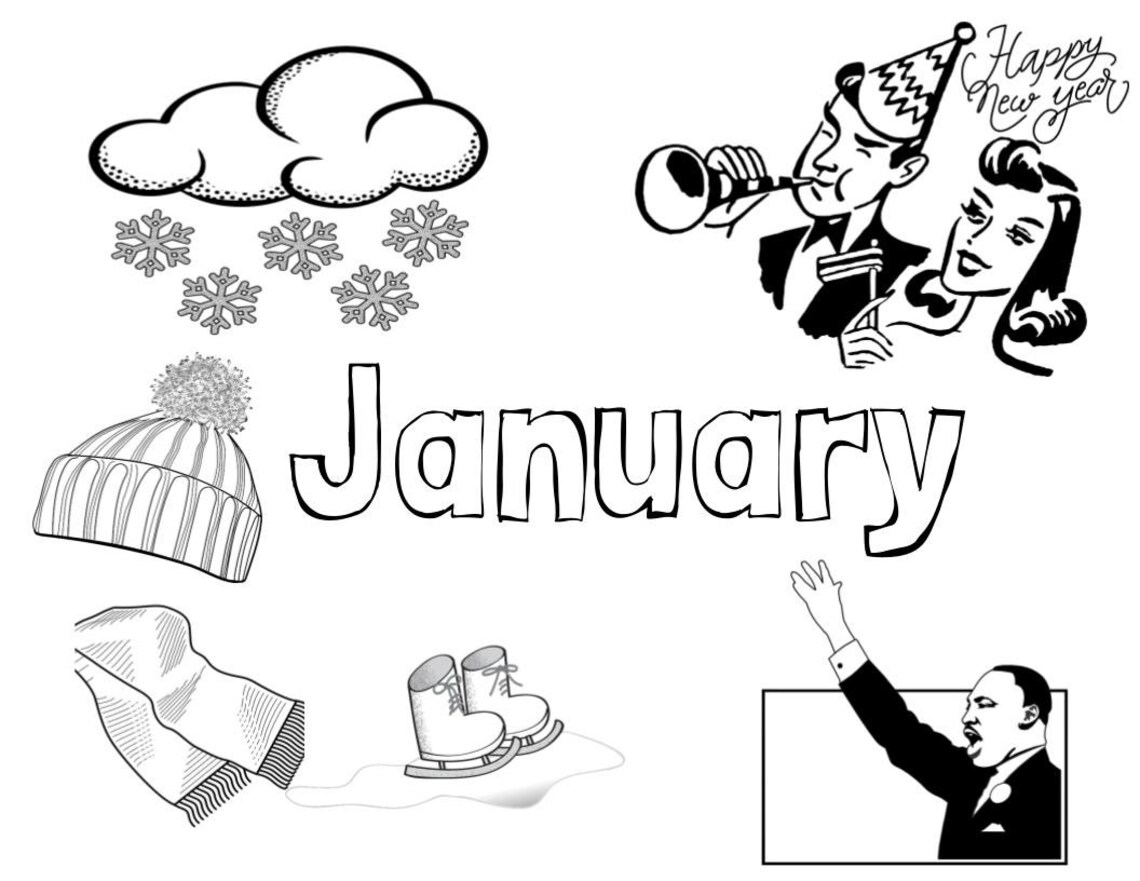 Printable "january" Coloring Page Sheet Worksheet Activity - Etsy