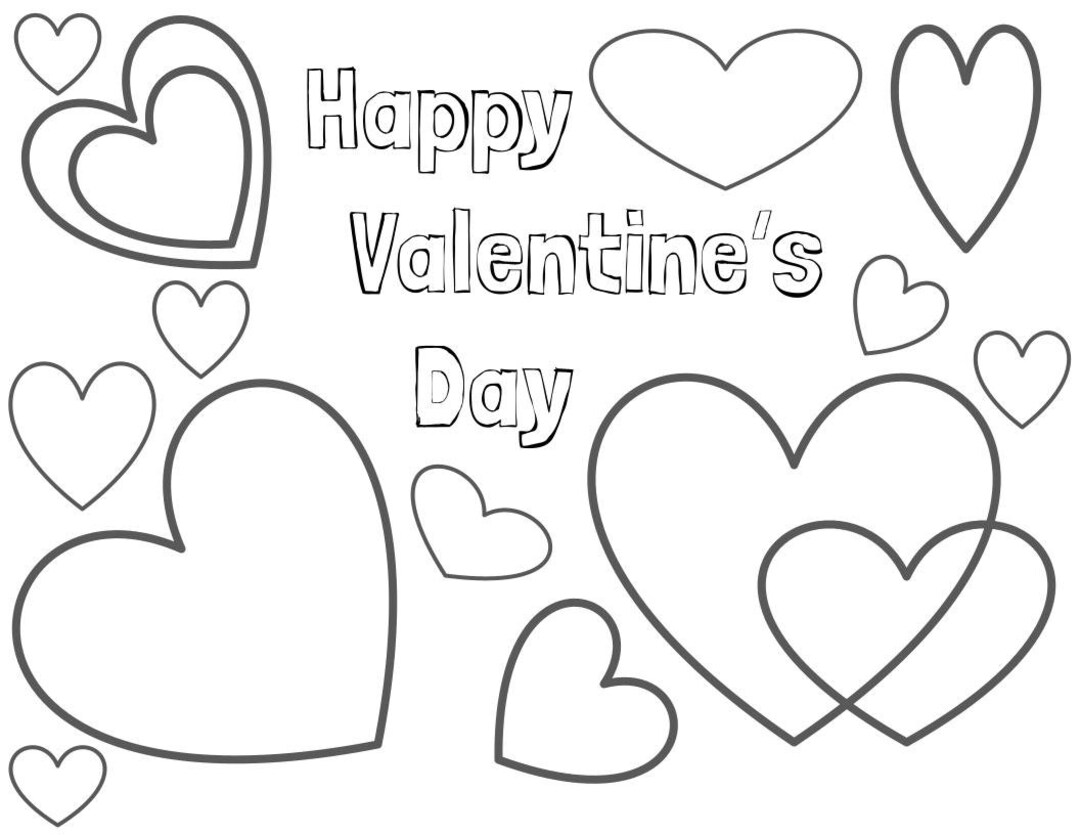 Printable "hearts Happy Valentine's Day" Coloring Page Sheet, Worksheet ...