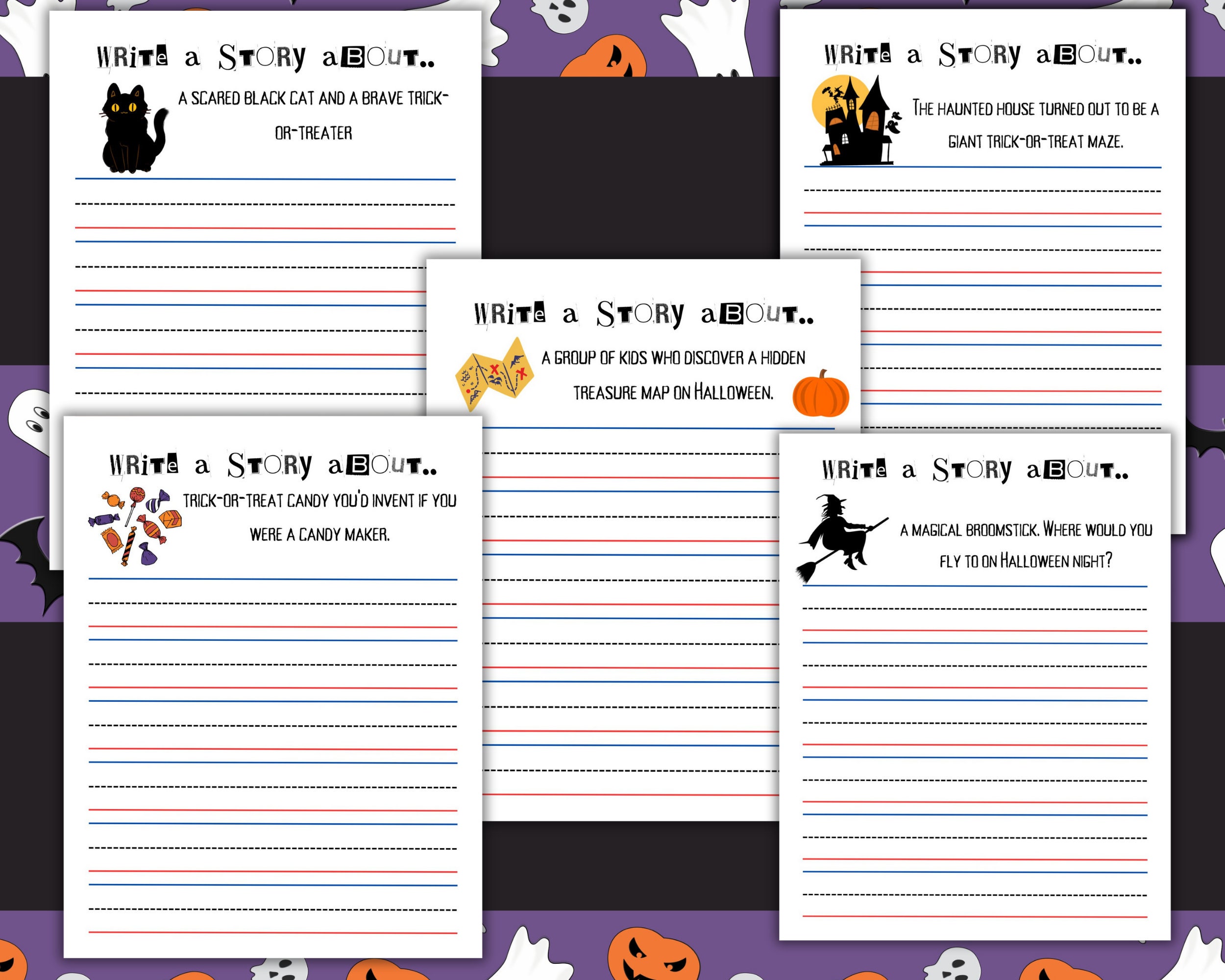 Halloween Writing Prompts for Beginners With Lined Handwriting Paper - Etsy