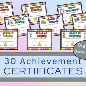 Set of 30 Achievement Certificates. Classroom Recognition Awards - Etsy