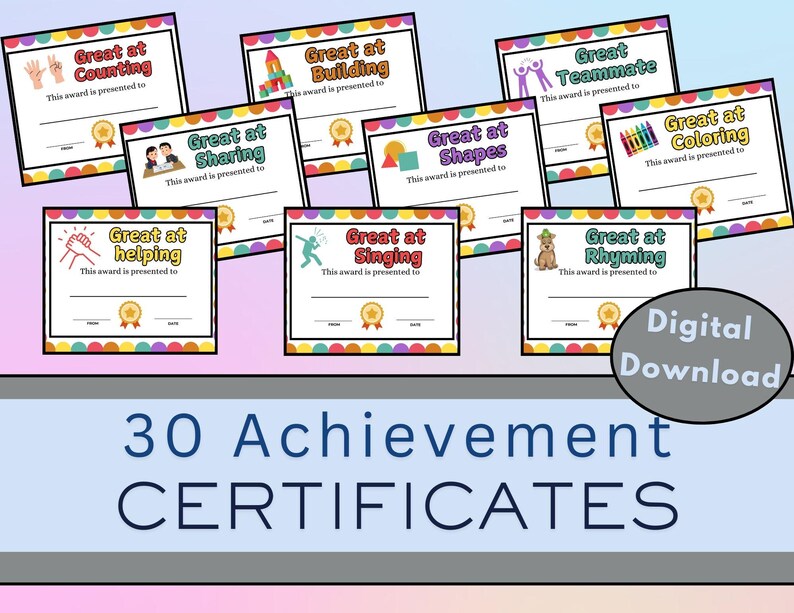 Set of 30 Achievement Certificates. Classroom Recognition Awards - Etsy