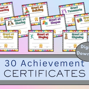 Set of 30 Achievement Certificates. Classroom Recognition Awards - Etsy