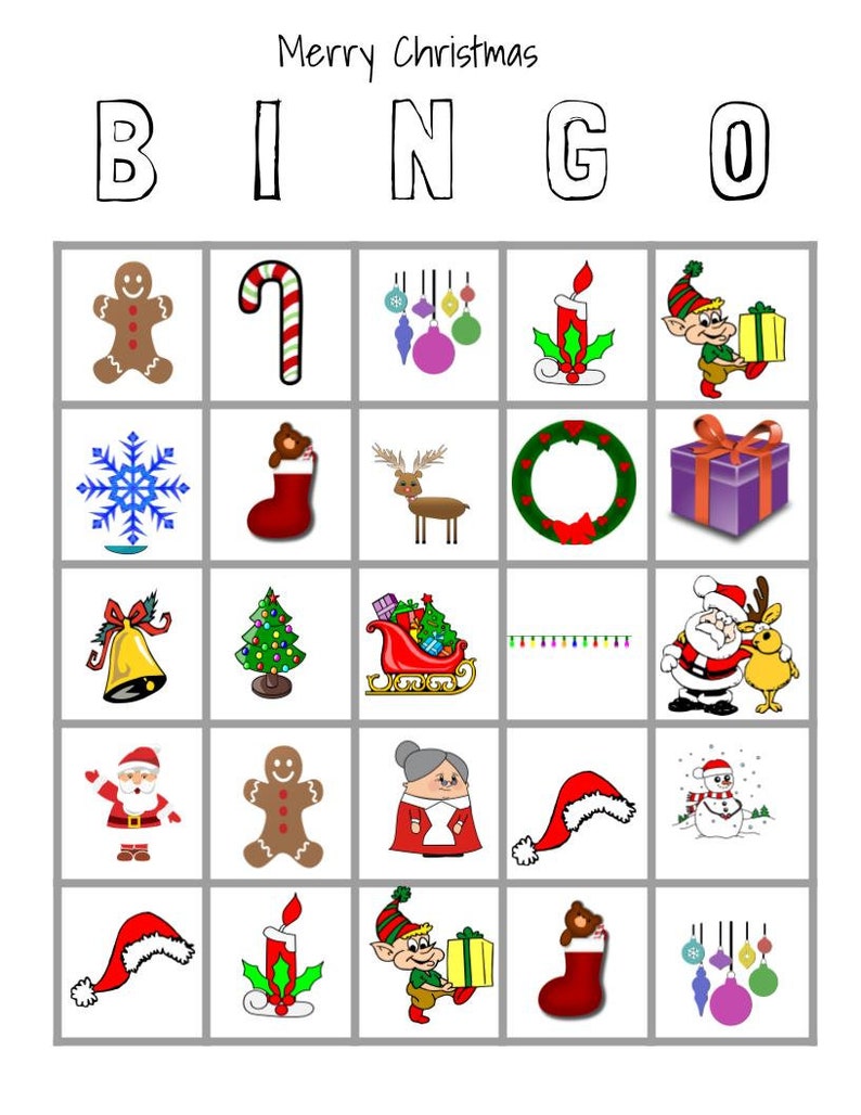 Printable "christmas BINGO Game" 20 Different Bingo Cards, Non-reader ...