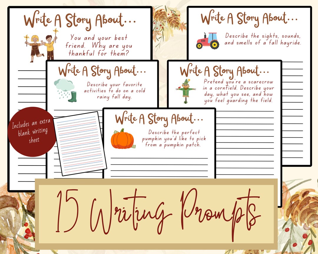 Autumn and Thanksgiving Writing Prompts With Lined Paper - Etsy