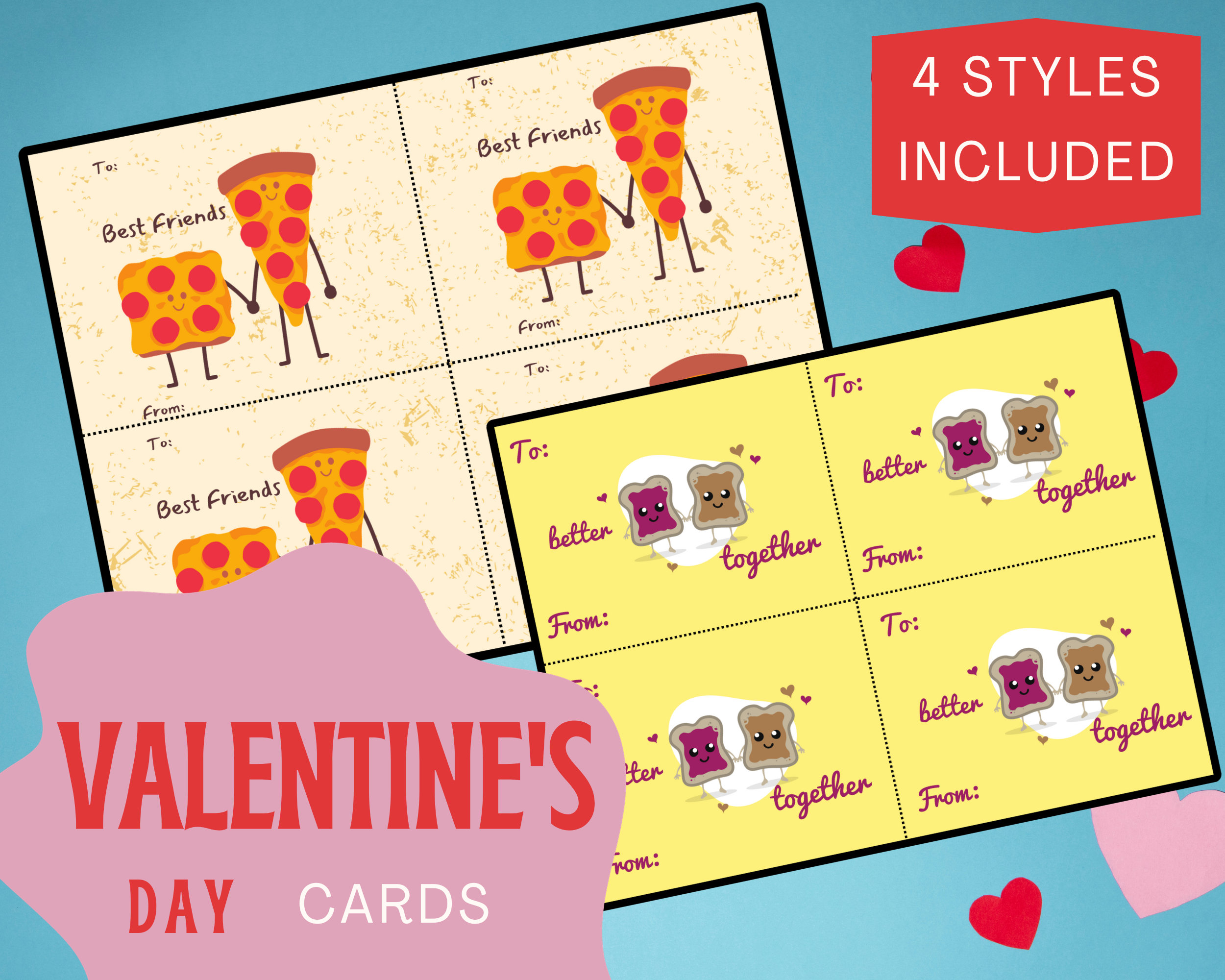 Printable Kids Class Valentines Day Cards - 4 Pack Bundle - Etsy