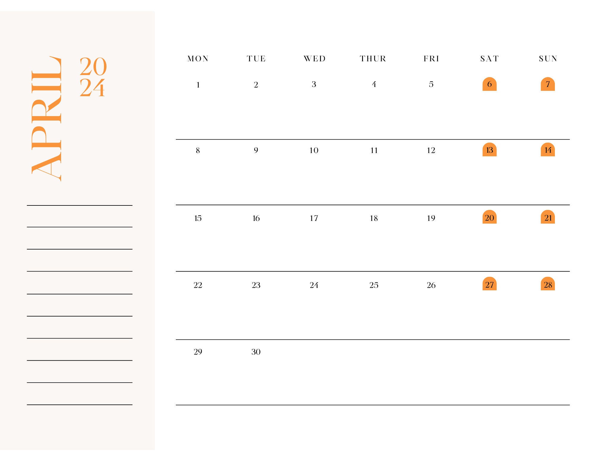 12 Month Printable Calendar With Holidays and Notes. - Etsy