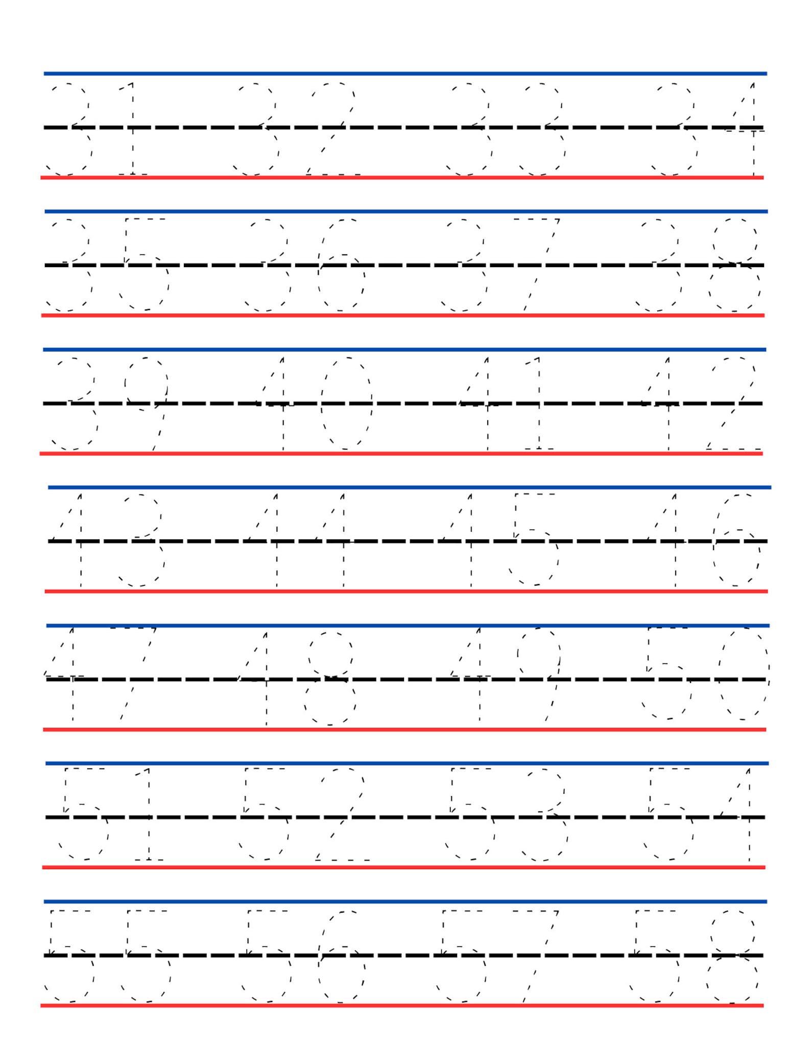 Traceable Numbers 1-110, Lined Paper Red Bottom, Blue Top, Writing ...