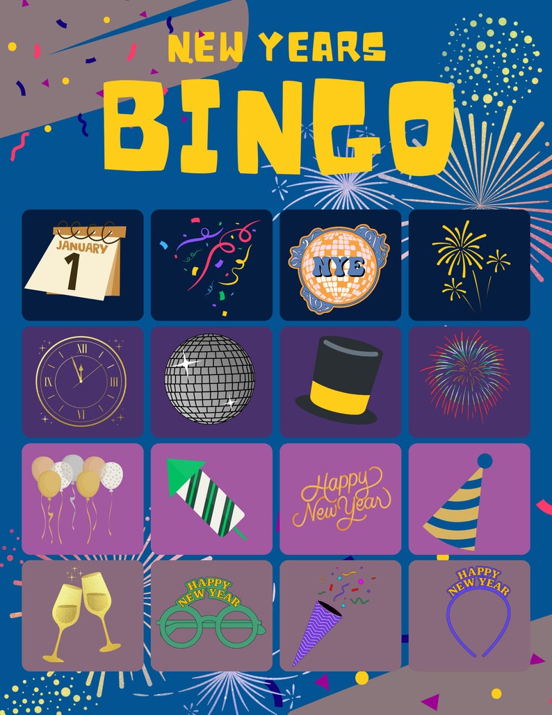 New Years Eve BINGO Game With 25 BINGO Cards - Etsy