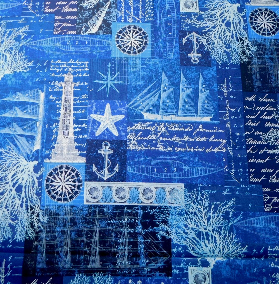 Ocean Fabric / Mariner Themed Fabric / Fabric With Ships / - Etsy