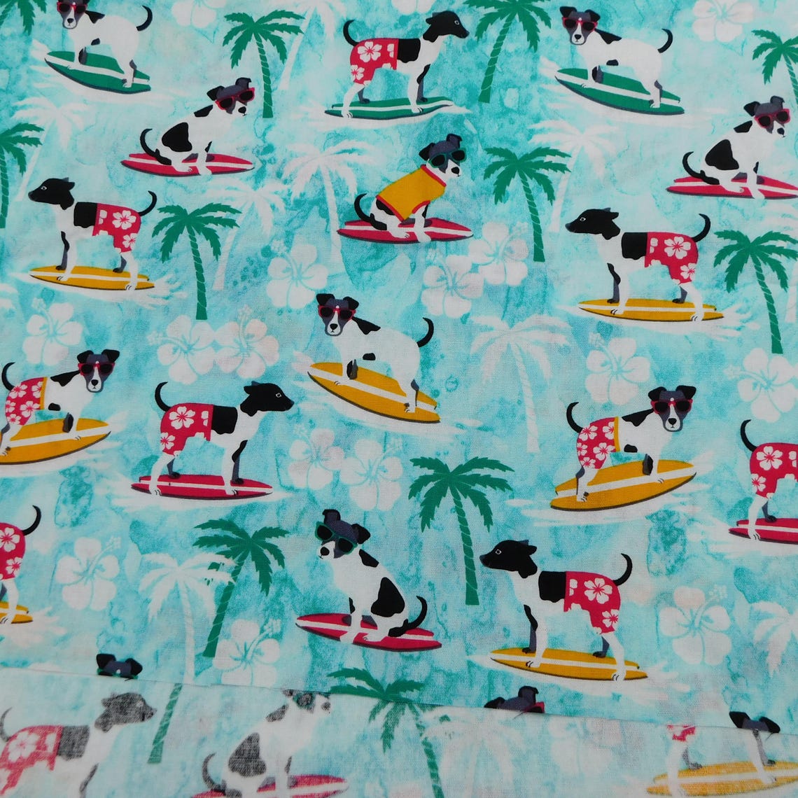 Surfing Dogs Fabric / Summer Ocean Fabric With Dogs on Surfboards / 100 ...