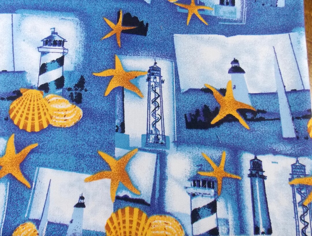 Lighthouse Fabric Remnant Ocean Fabric Nautical Fabric - Etsy