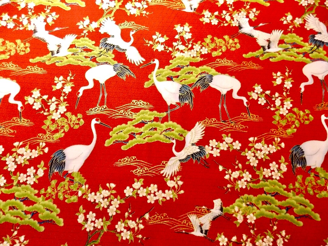 Asian Crane Fabric / Asian Fabric / Crane Fabric / Hi Fashion Pattern ...