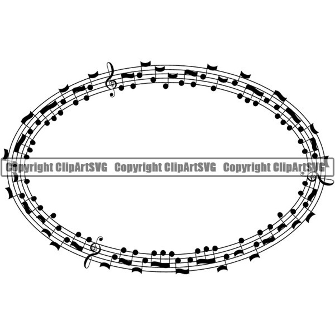 Music Note Oval Shaped Frame Border Symbol Treble Clef Sheet Musical ...