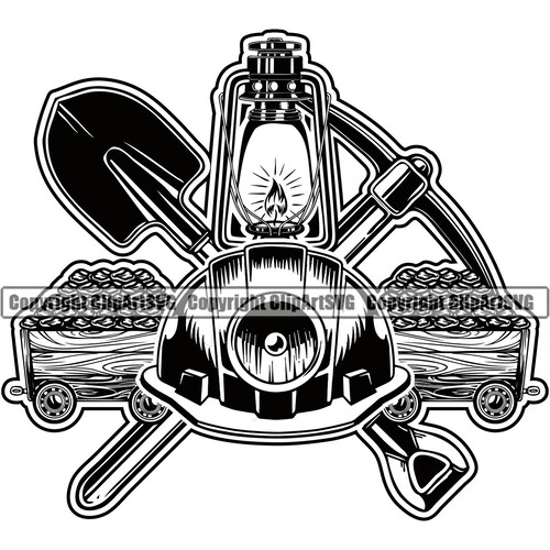 Coal Miner Pick Axe With Shovel and Lantern SVG File vector - Etsy