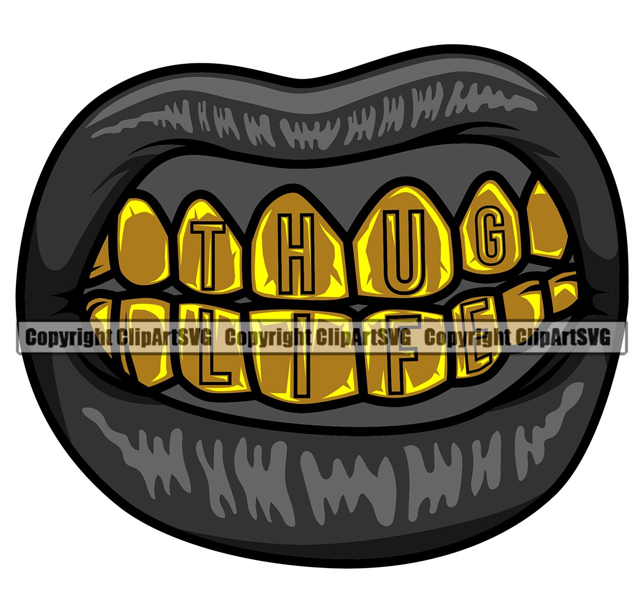 Lips Gold Teeth Thug Life Mean Mug Mouth Evil Grin Grill - Etsy
