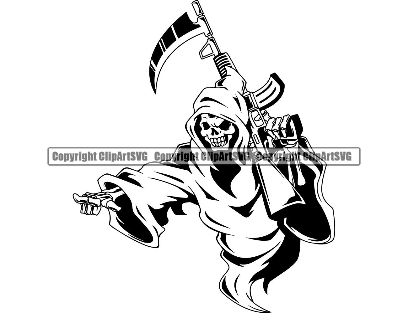 Grim Reaper Skeleton Skull Gun Sickle Death Evil Kill Grim | Etsy