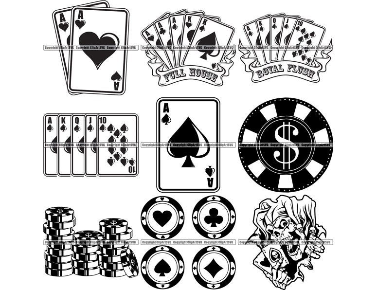 BUNDLE Casino Game Gambling Card Black Jack Chip Poker Ace Royal Flush ...