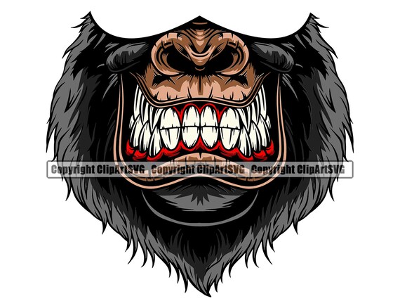 Gorilla Growl Growling Face Mask Cover Angry Ape Monkey School - Etsy