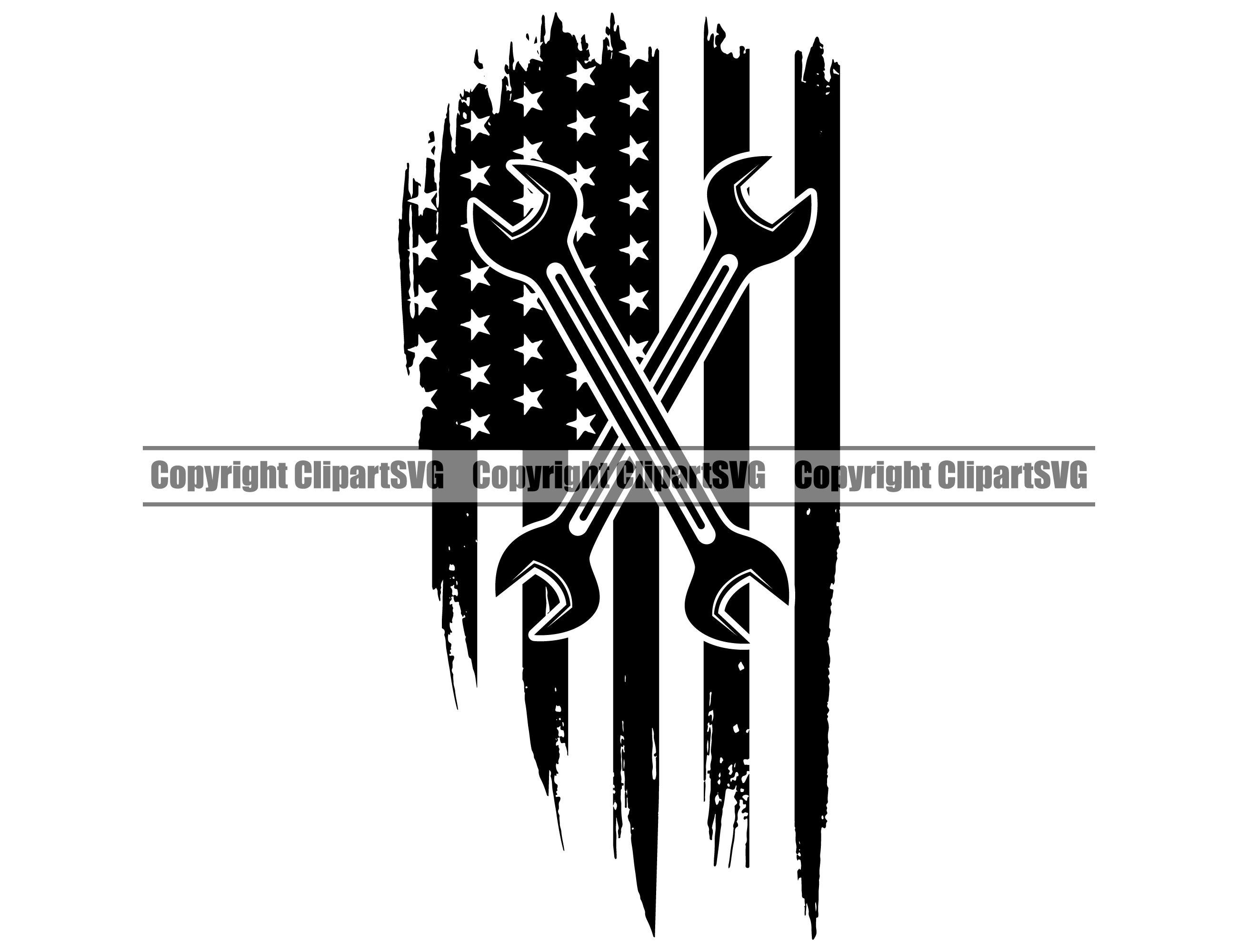 Mechanic USA US Flag Wrench Piston Motorcycle Car Repair Shop Biker ...