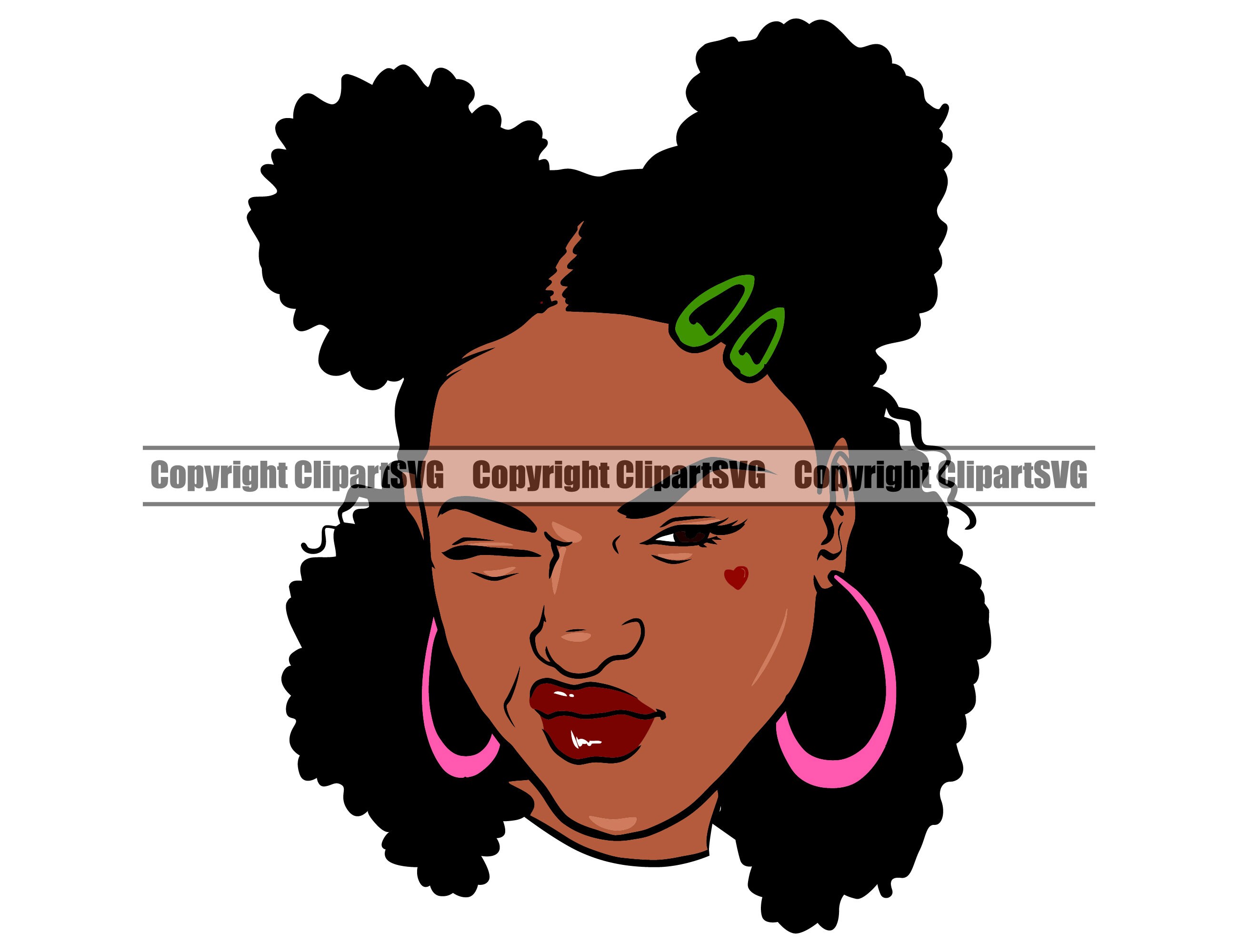 Gangster Girl Afro Puff Hair Mean Mug Face Sexy Woman Head Etsy