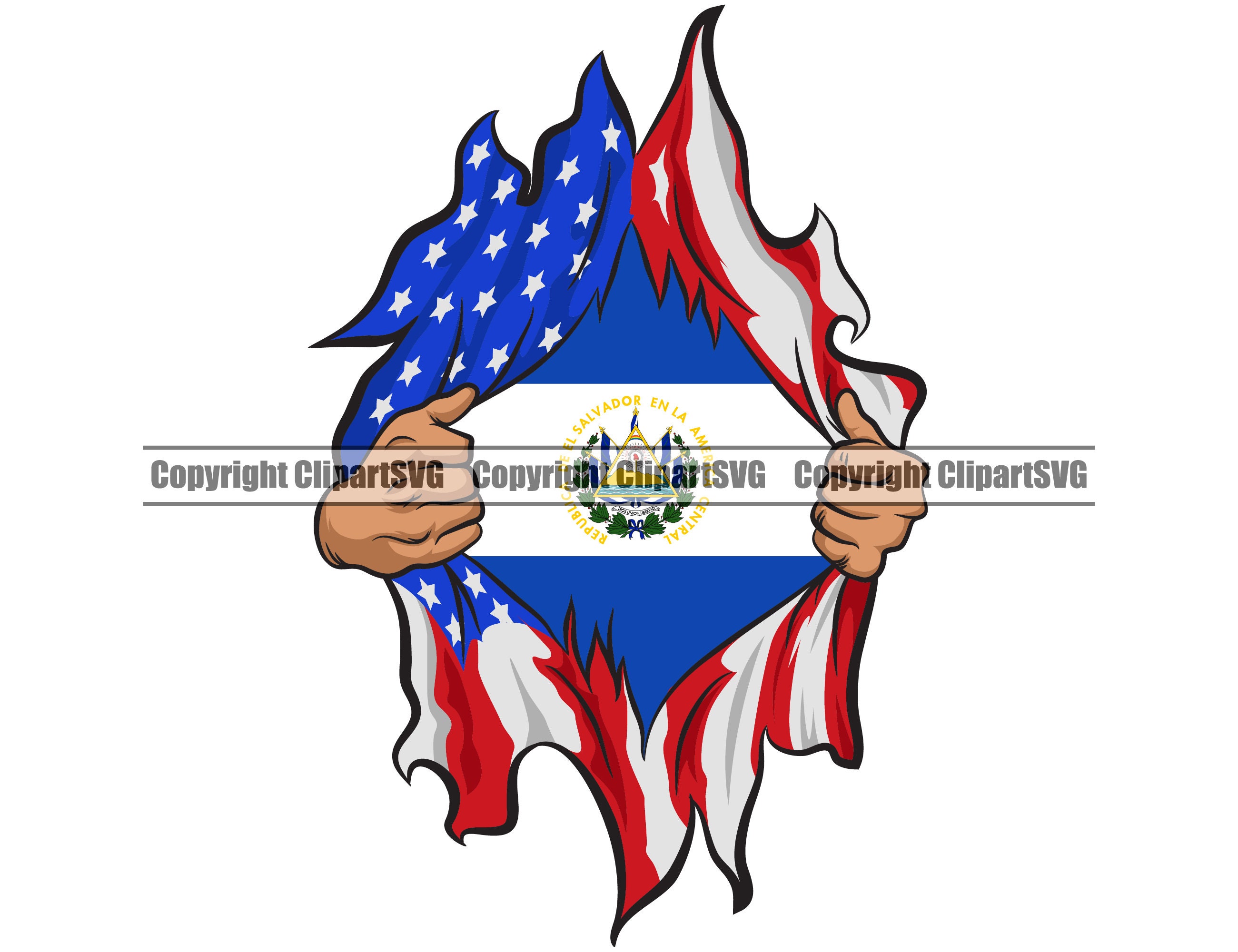 El Salvador Salvadoran Born Superhero Hands Ripping Apart USA Flag ...