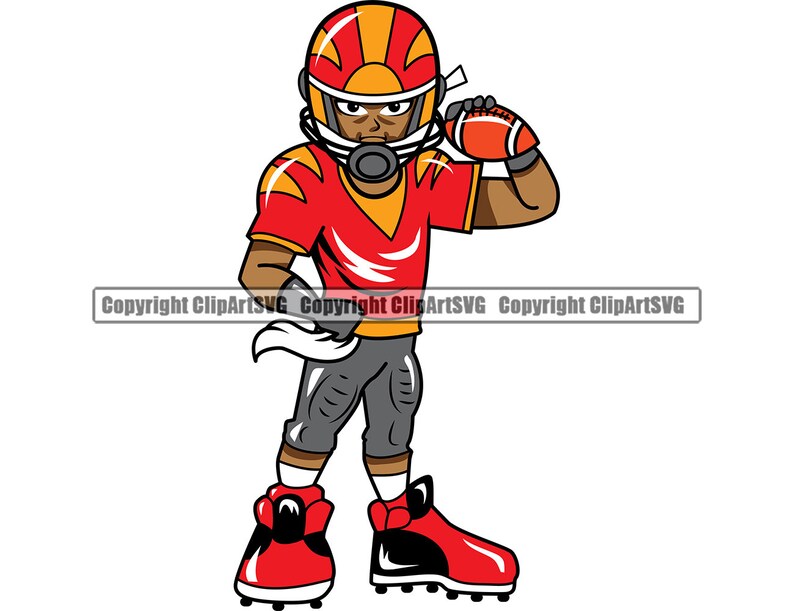 Cute Cartoon Black Man Male African American Football Player Athlete ...