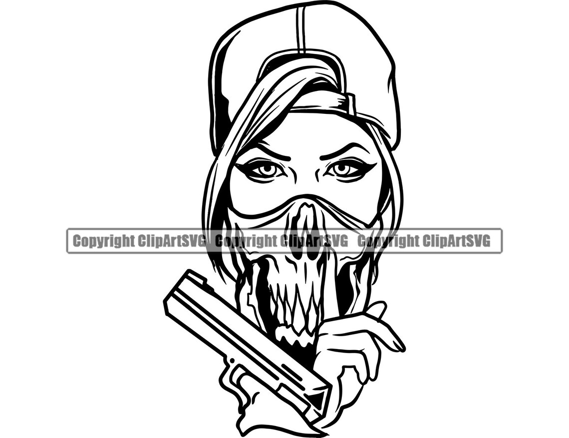 Gangster Girl Skull Bandanna Mask Gun Pistol Sexy Woman Female - Etsy